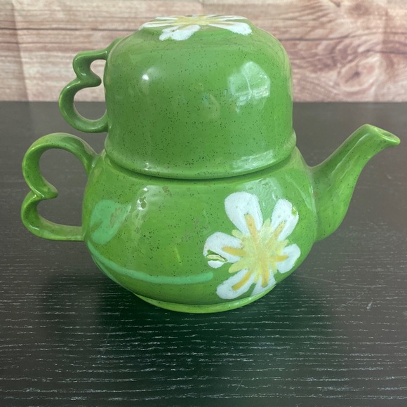 Hand Crafted | Kitchen | Vintage Mcm Style Green Tea For One Cute Tea ...